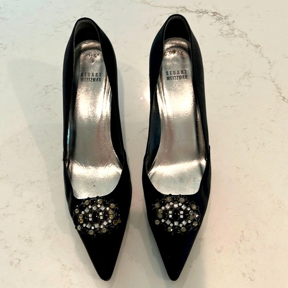 Stuart Weitzman | Shoes | Stuart Weitzman Black Satin Pumps W Diamond ...